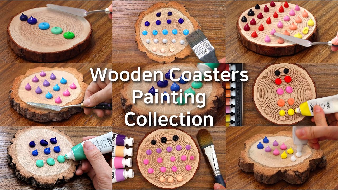 Wooden Coster Acrylic Painting Collection｜Satisfying Relaxing Video ...