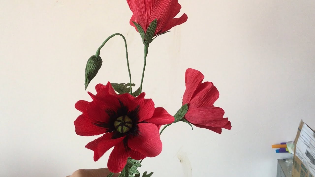 Make Poppy Paper Flower From Crepe Paper | Craft Ideas - YouTube