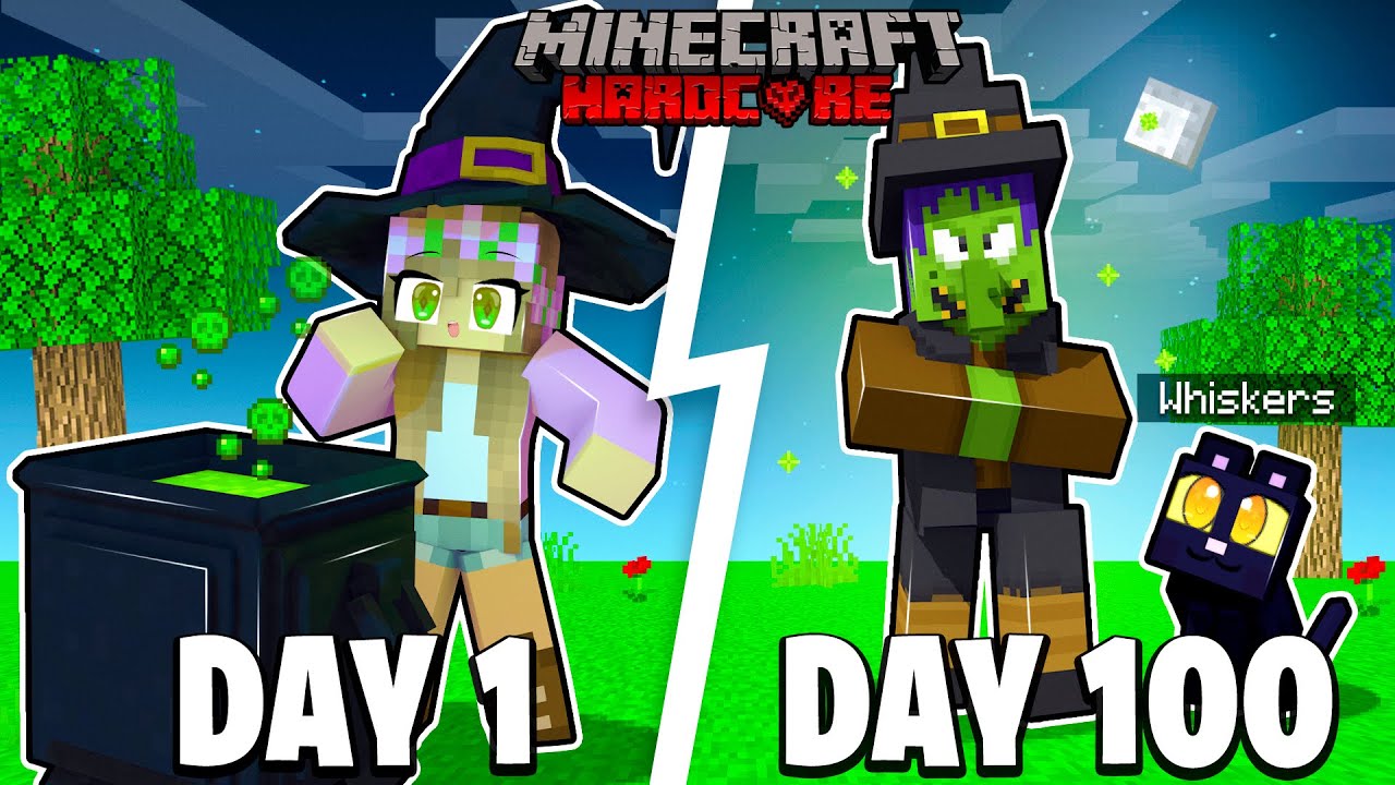 I Survived 100 DAYS as a WITCH in Minecraft - YouTube