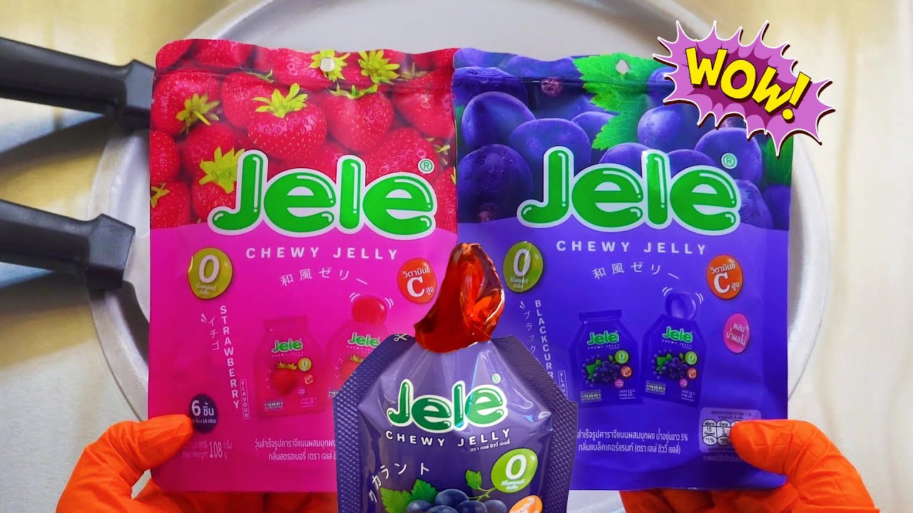 ASMR | JELE CHEWY JELLY ICE CREAM ROLLS | Strawberry and Blackcurrant flavour! | #jelly - YouTube