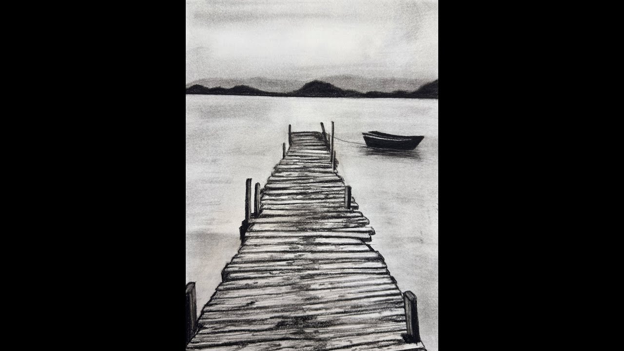 Sunset Scenery | Drawing a Dock and Boat on a Lake with pencils | Easy ...