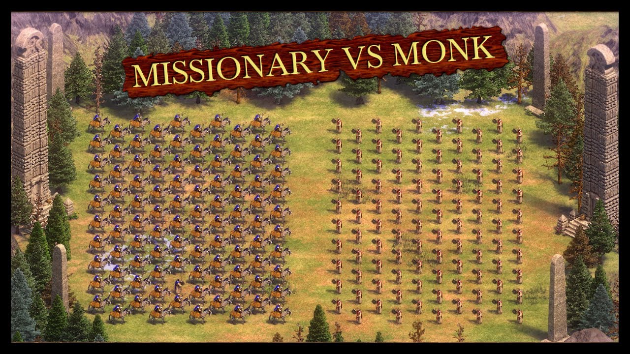 AGE OF EMPIRES II: 100 MISSIONARIES VS 100 MONKS - YouTube