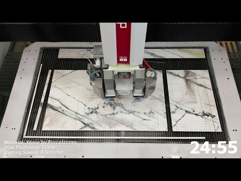 Speed Never Seen In Cutting Thin Ceramic Slabs With The Double SawJet Breton Trinity