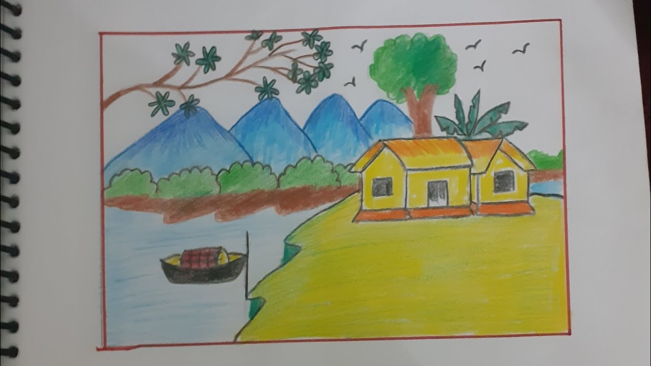 How to make landscape scenery drawing - YouTube