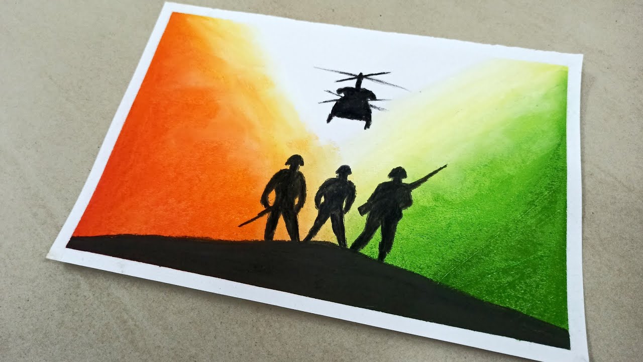 How to draw indian army soldier with tiranga step by step - pastel ...