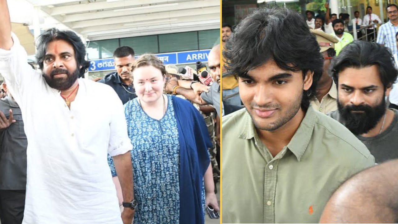 Pawan Kalyan With His Wife and Son Akira Reached Gannavaram Airport ...