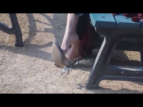 Candid dangling heels in public | Full video available - YouTube