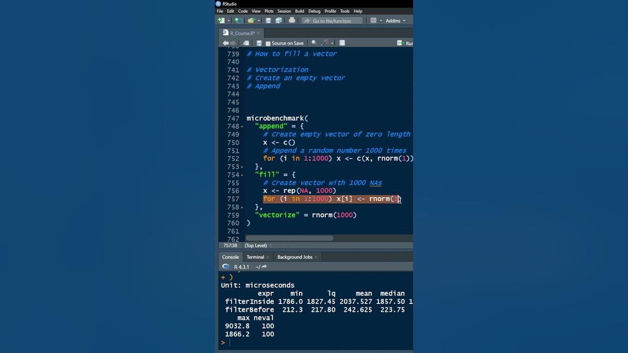 Optimization in R - Fill a Vector like a Pro #rstudio #coding #tutorial #vector #benchmark - YouTube