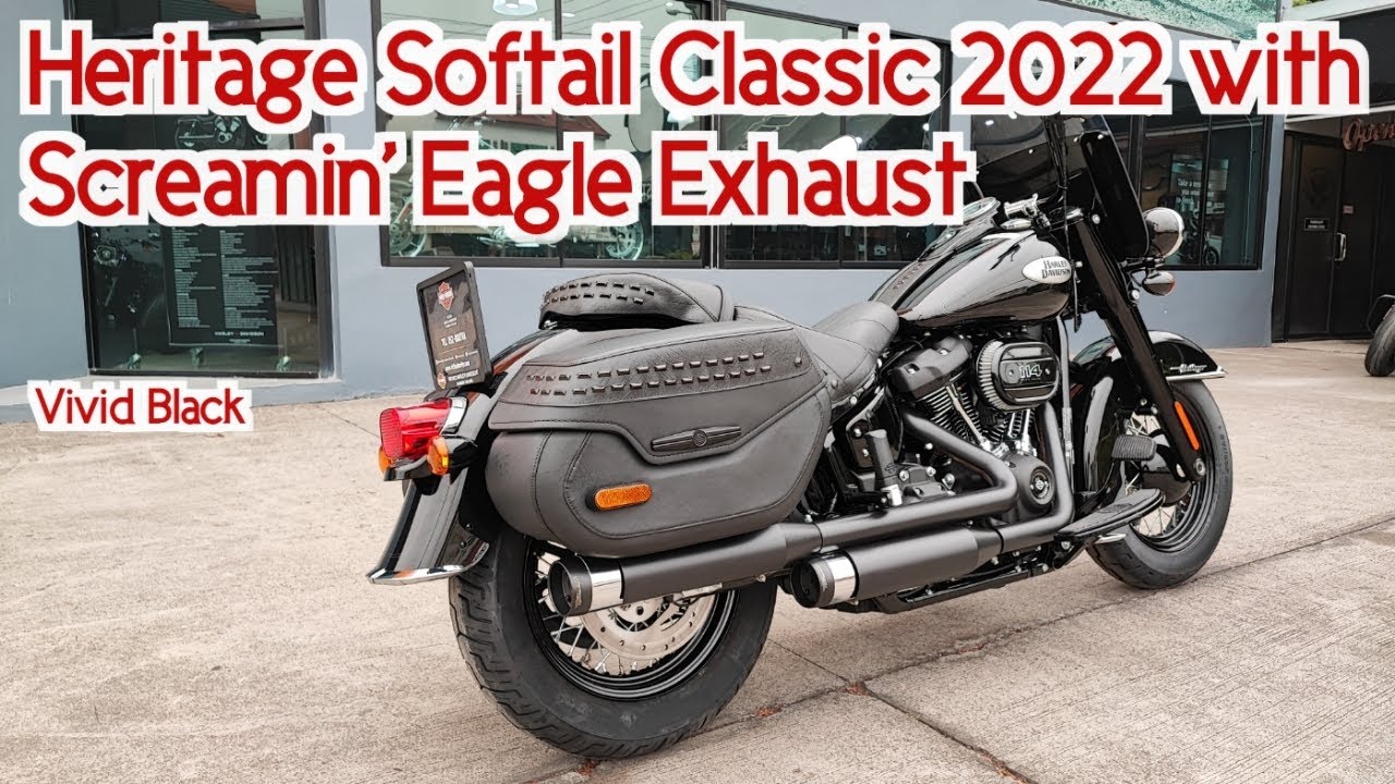 Heritage Softail Classic 2022 with Screamin' Eagle exhaust Walkaround Close up details + Rev ...