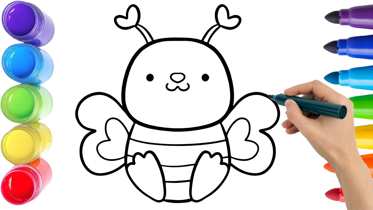 How To Draw cute BEE Drawing, Painting & Coloring For Kids and Toddlers ...