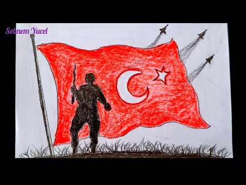 SOLDIER AND FLAG DRAWING - ASKER VE BAYRAK ÇİZİMİ - 19 MAYIS ,CUMHURİYET BAYRAMI,23 NİSAN ÇİZİMLERİ