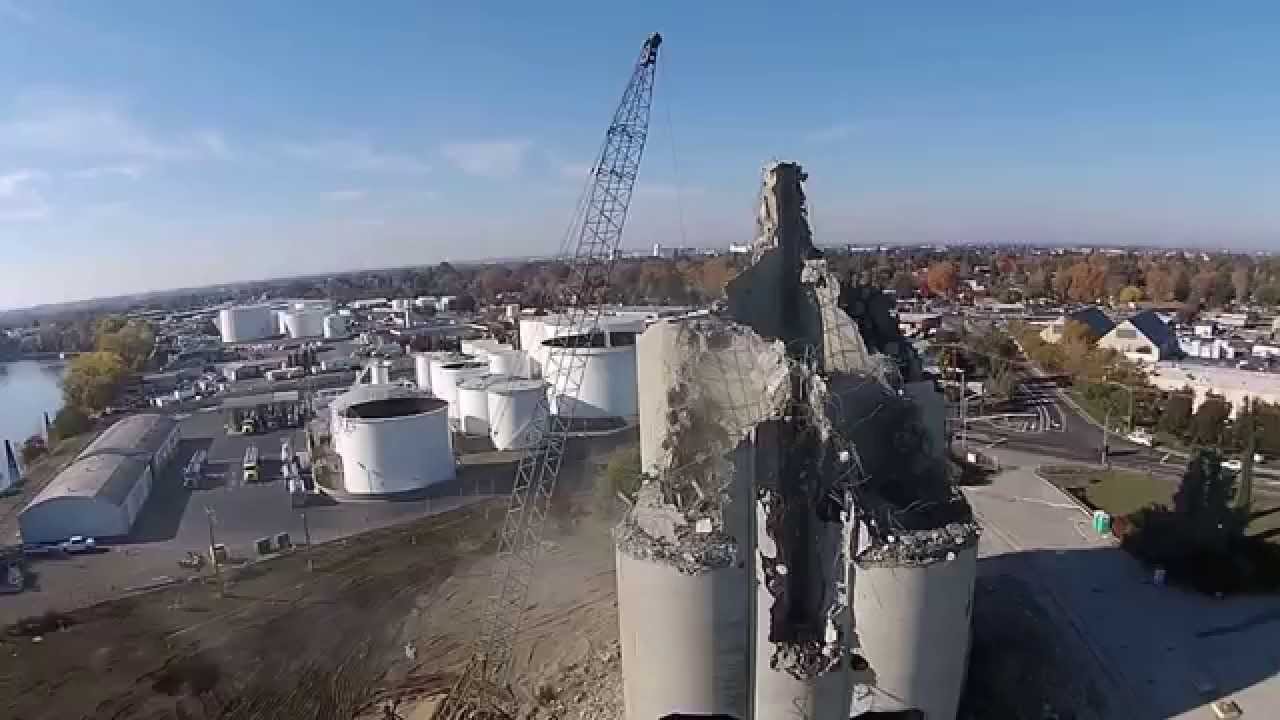 West Sacramento Cemex Silo Demolition 2014 by drone Start - YouTube