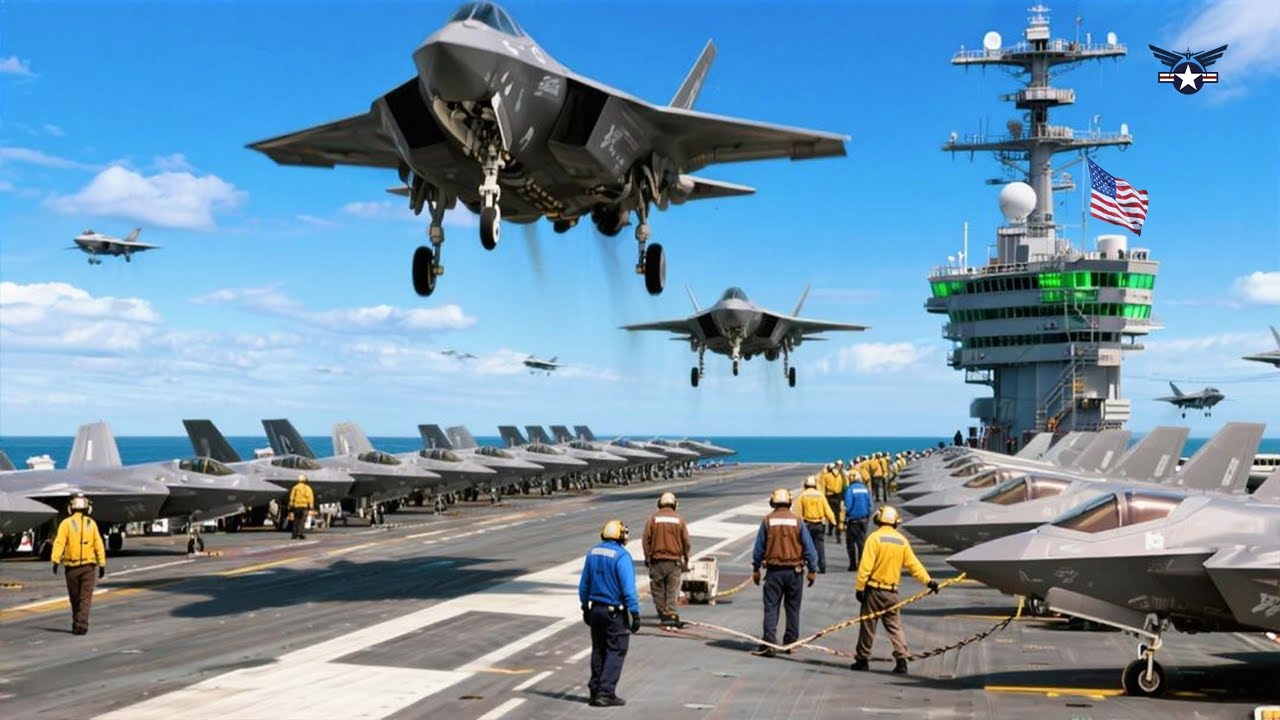 US F-35C Lightning II conduct flight operations on the flight deck ...
