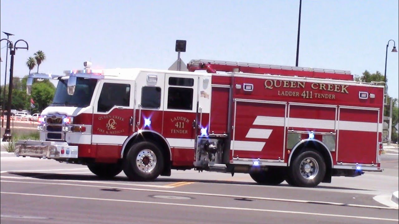 Queen Creek Fire & Medical Dept. Ladder Tender 411 Responding - YouTube