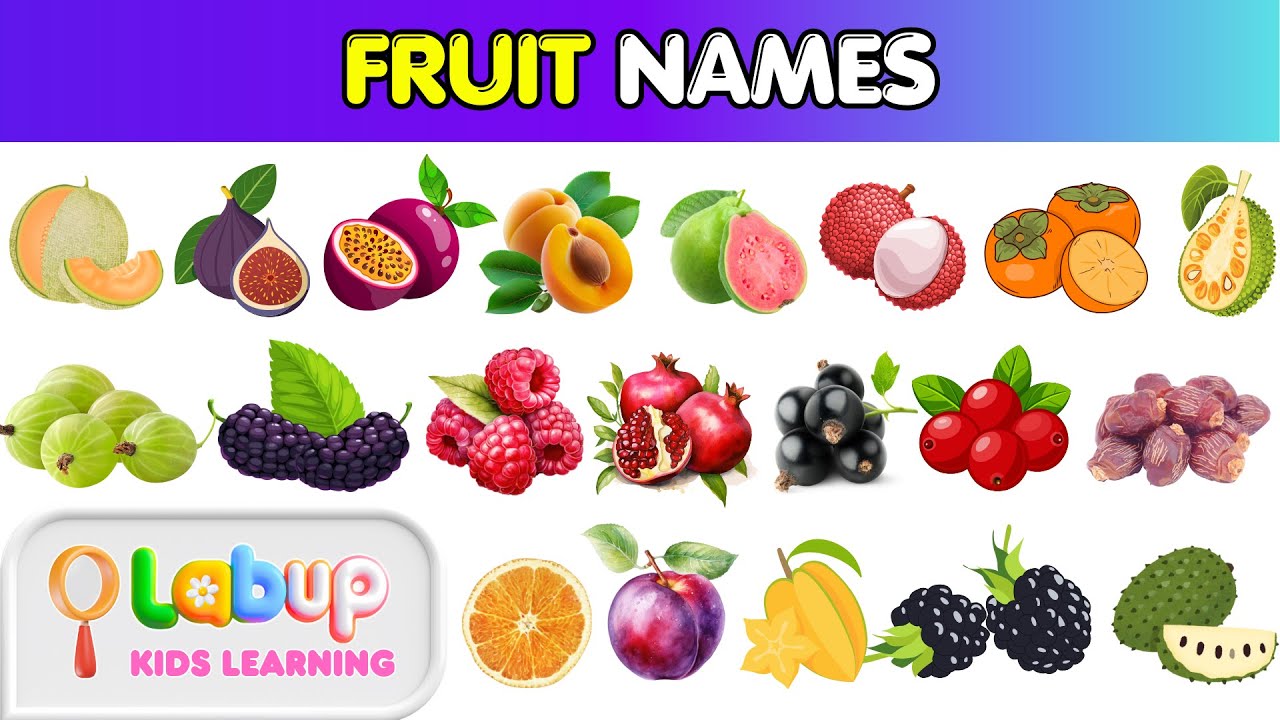 Learn 20 YUMMY Fruits | Fruits for Kids | English Names with Colorful ...