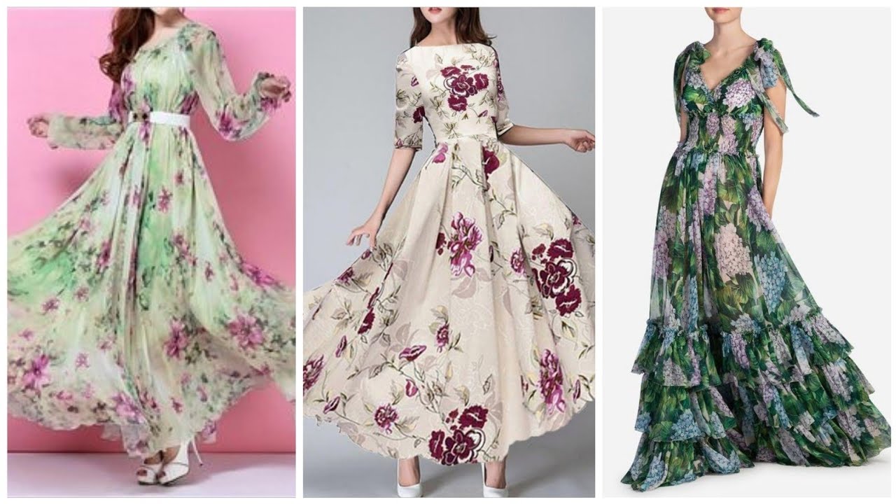 High quality Floral chiffon & silk long maxi dresses designs || skater ...