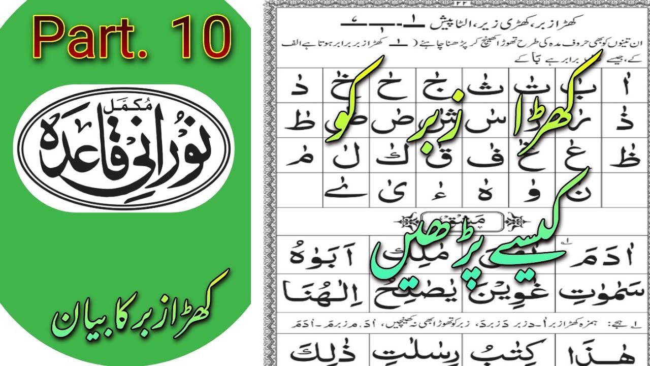 Noorani Qaida lesson| 10. Arabic | khada zabar ka Qaida - YouTube