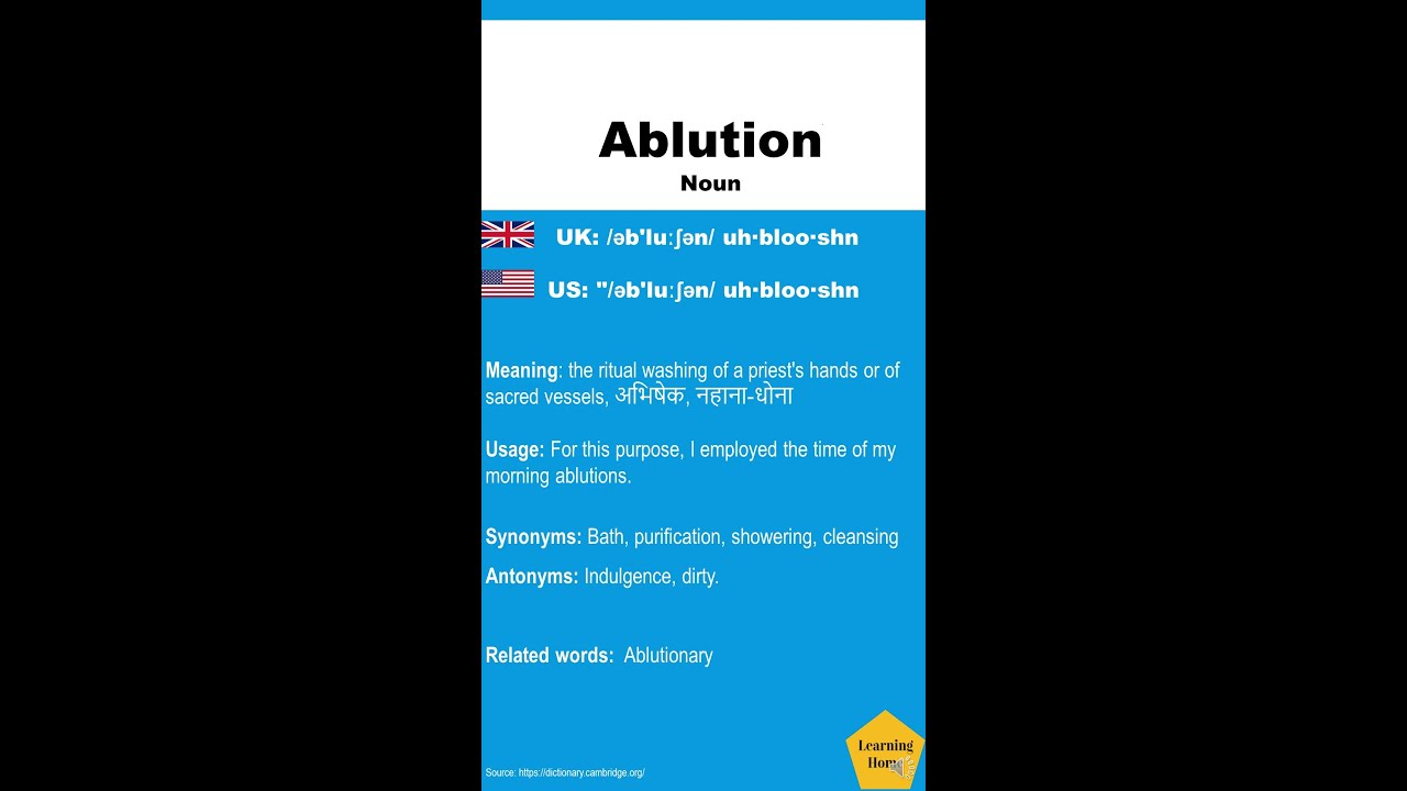 Ablution meaning pronunciation and synonyms #Shorts - YouTube