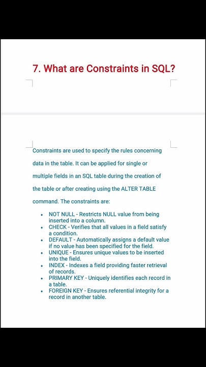 7.What are Constraints in SQL? | #sqlinterviewquestions #sql #databases - YouTube