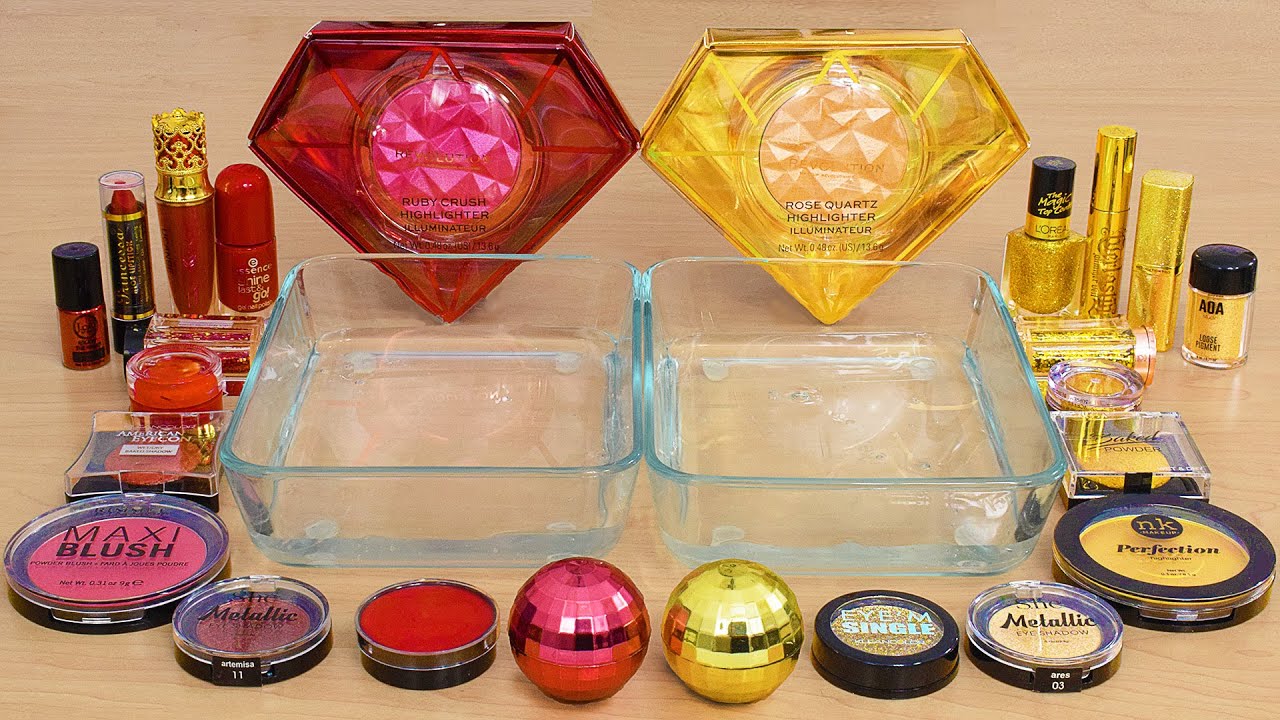 Red vs Gold - Mixing Makeup Eyeshadow Into Slime ASMR - Satisfying ...