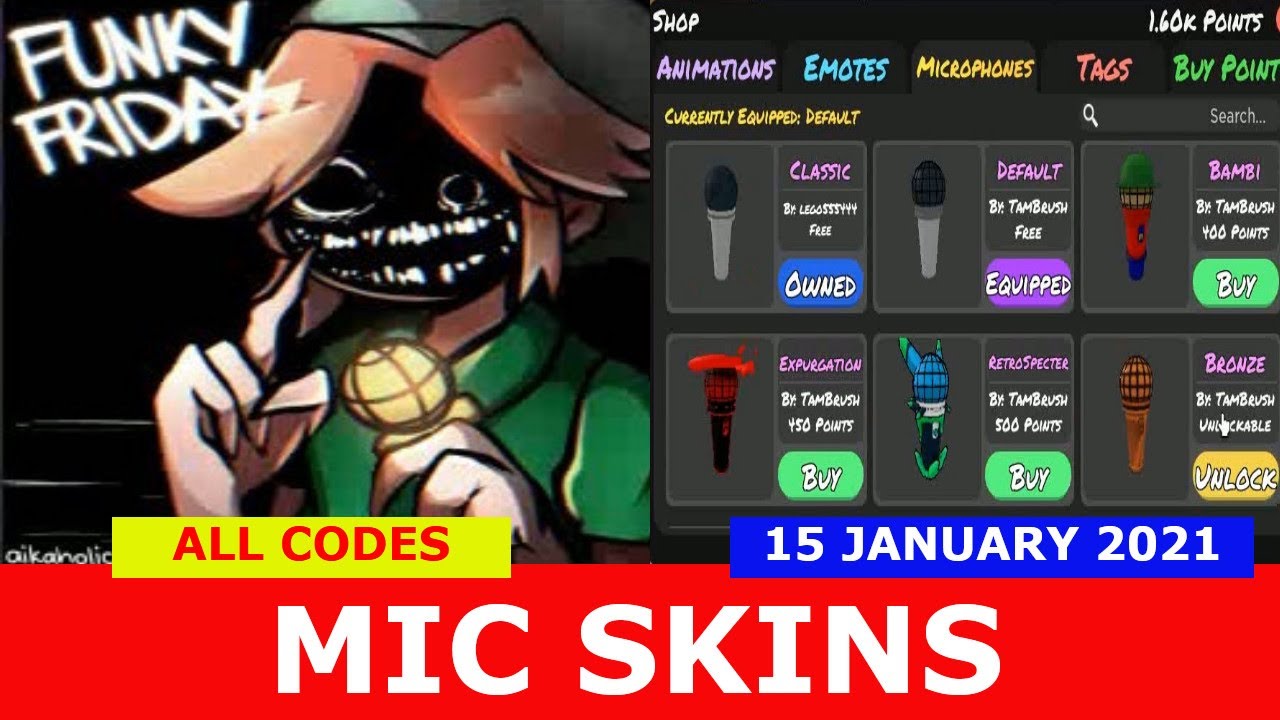 [MIC SKINS UPDATE] ALL CODES! Funky Friday ROBLOX | January 15, 2022 ...