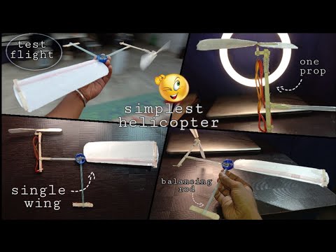Rubber band powered helicopter // single wing helicopter // autogyro ...