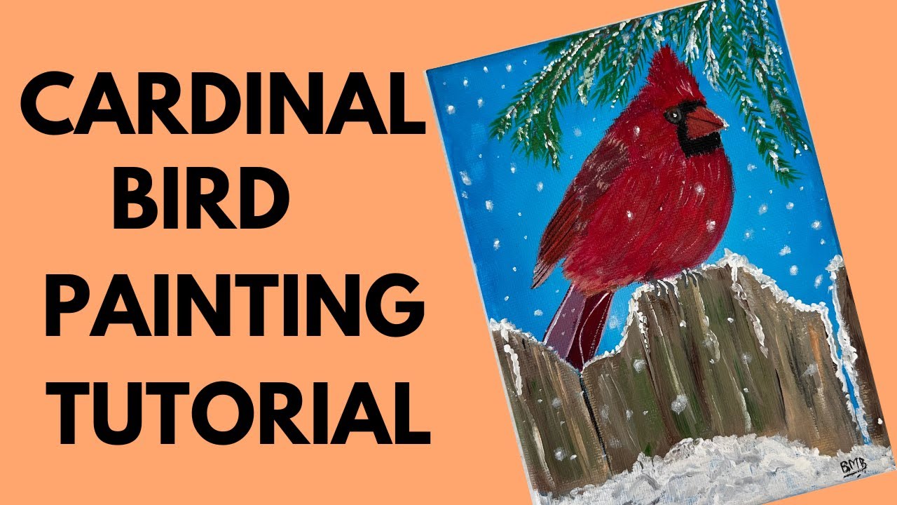 Red cardinal painting | winter cardinal painting tutorial | cardinal ...