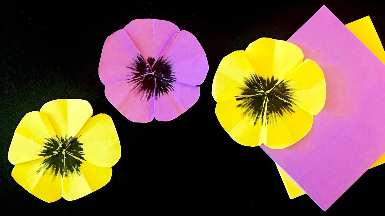 Origami flower - Pansy - Post it note • Sticky note origami, Easy Paper ...