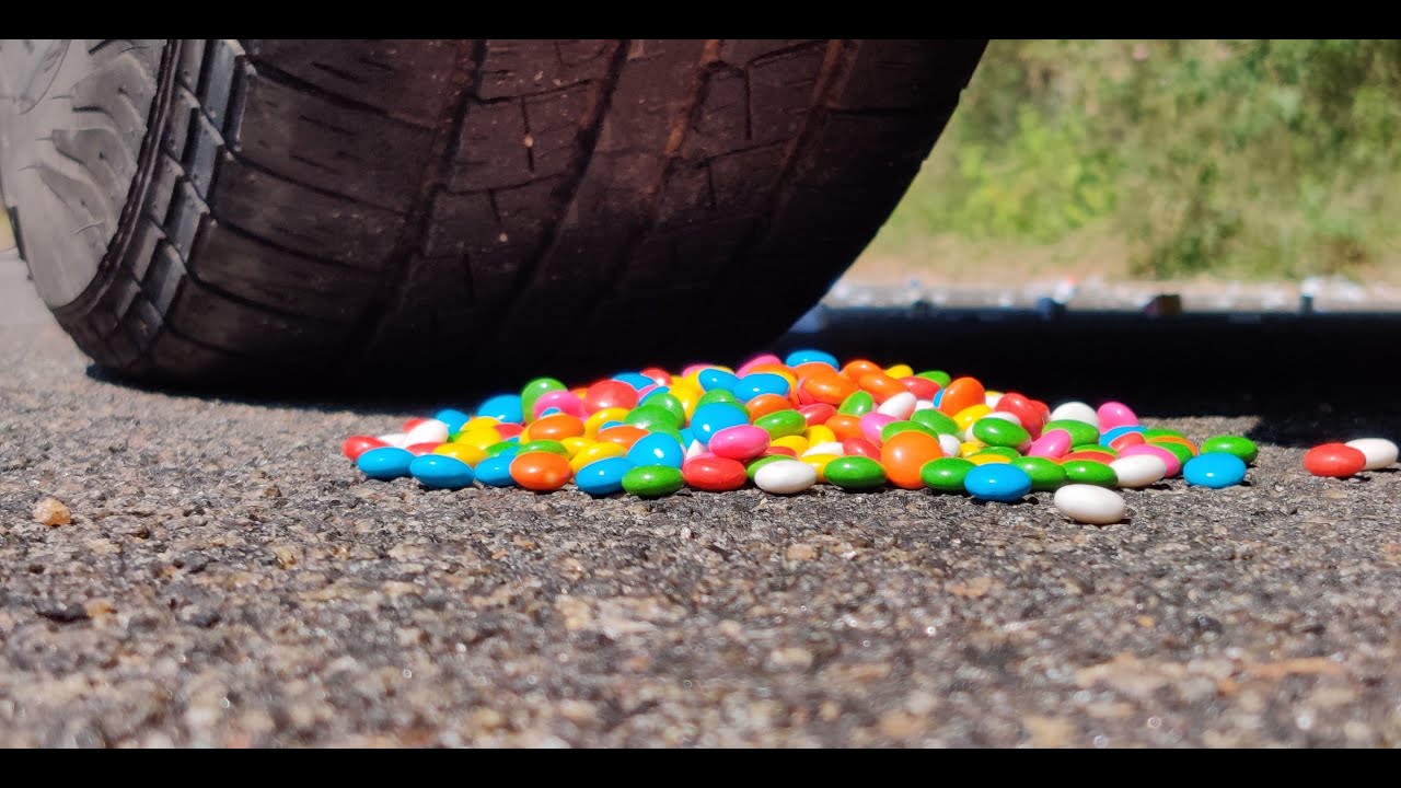 Crushing crunchy & soft things by car ! EXPERIMENT CAR VS M&M CANDY ...