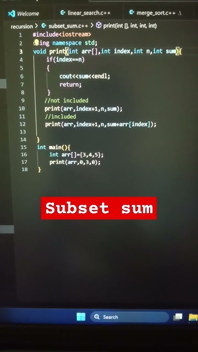Subset sum #coding #recursion #shortsvideo - YouTube
