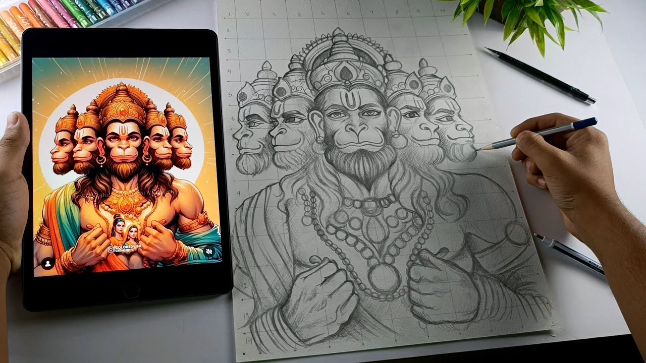 Panchamukhi Hanuman, Hanuman Drawing (Outline Tutorial) - YouTube