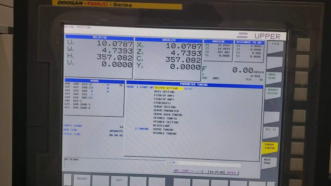 How to access Spindle tune screen (15 inch screen) - YouTube