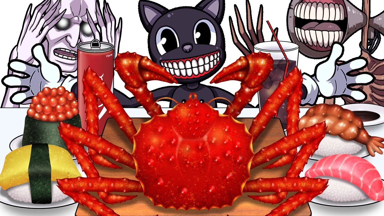 Mukbang Animation King Crab Sushi set eating Cartoon cat - YouTube