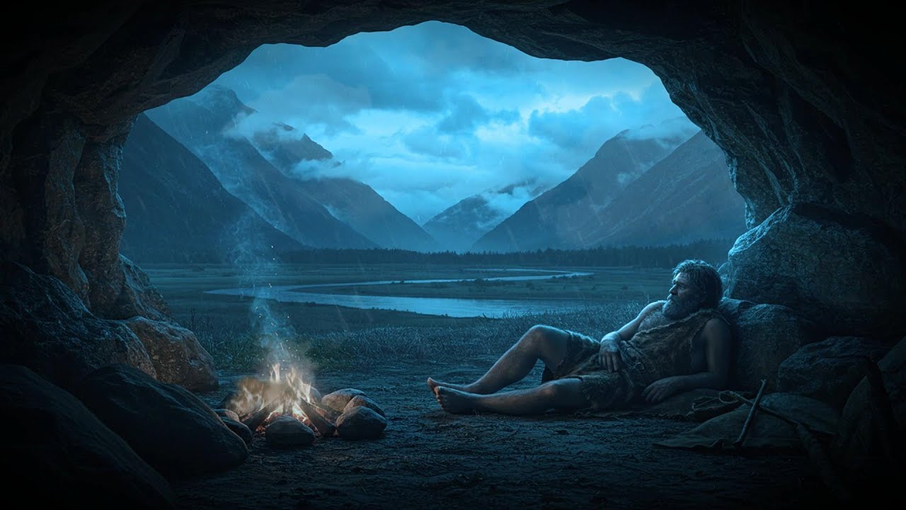 🔴 Caveman Deep Sleep with Rain Sounds, Cracking Campfire, and Low ...