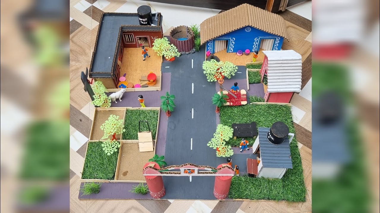 Miniature Village model with cardboard and clay|Mini school project ...