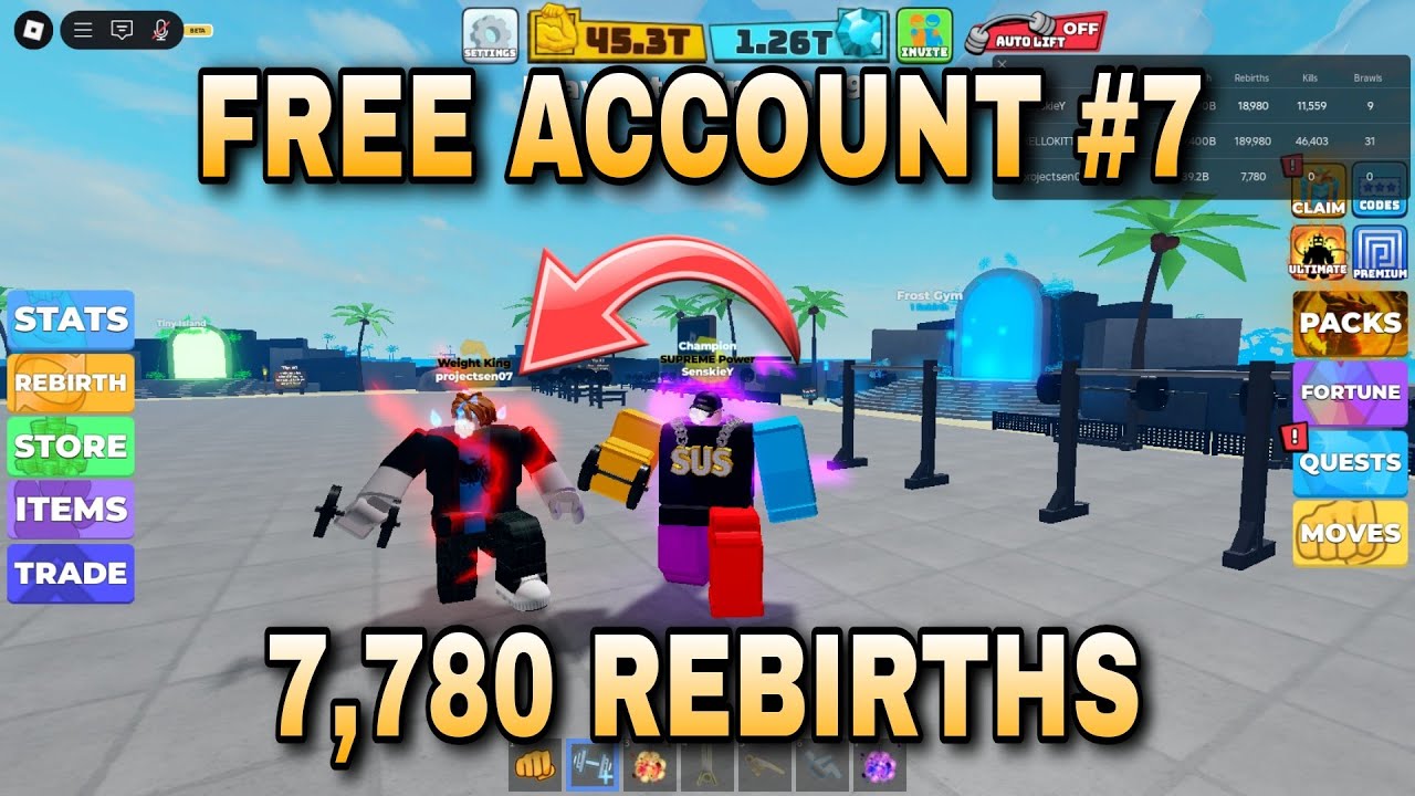 FREE 7,780 REBIRTH ACC ON MUSCLE LEGENDS pt7 - YouTube