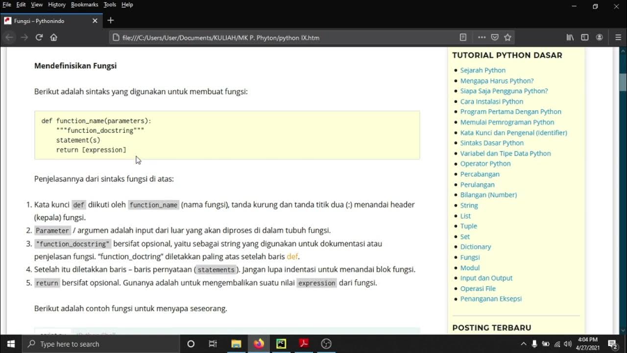 Fungsi dan Argumen Fungsi pada python | Praktik Menggunakan IDEpycharm ...