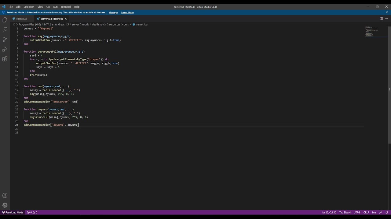 MTA | Lua Dersleri | Başlangıc - YouTube