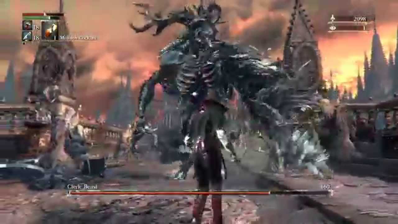 Bloodborne Boss Fight - Cleric Beast - Cane/Whip Build - YouTube