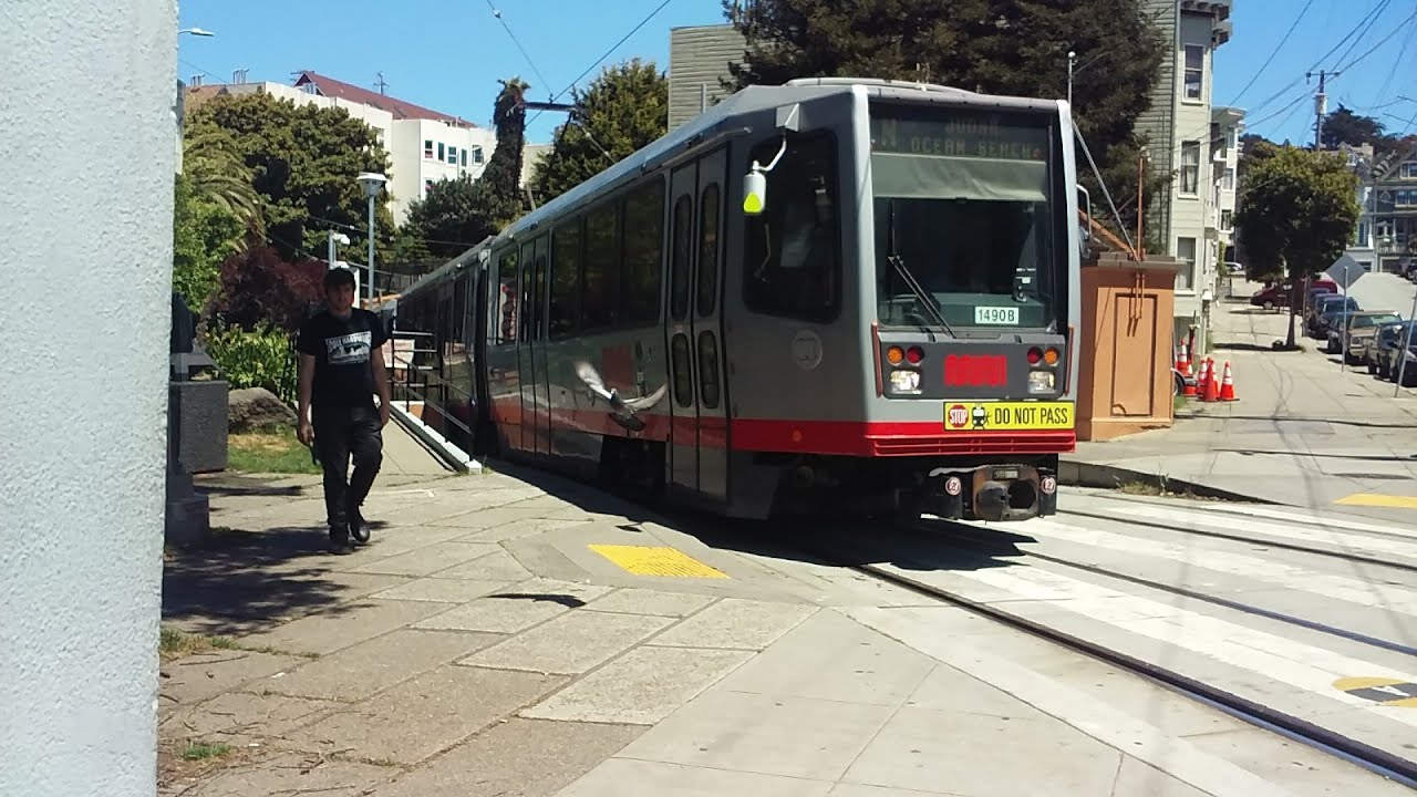 SF Muni 2-Car 2000 Breda LRV3 Train 1490+1482 on Route N with LRV-only ...
