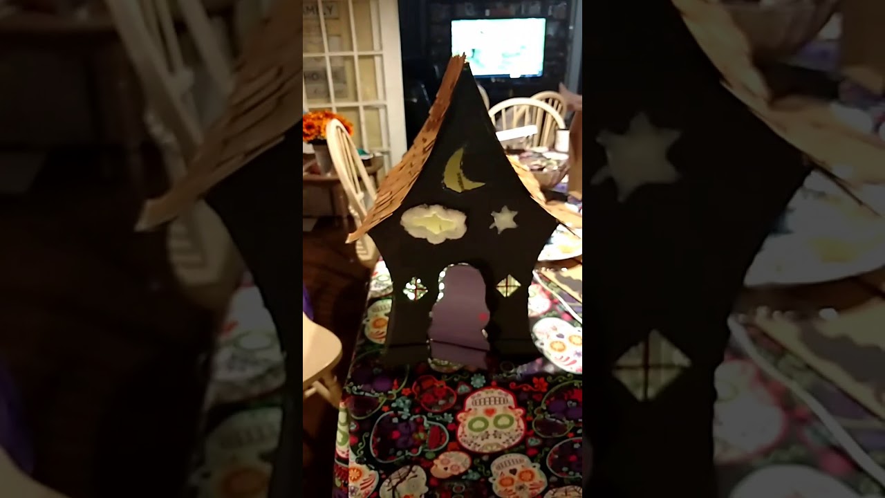 Our finished project! Cardboard witches house! - YouTube