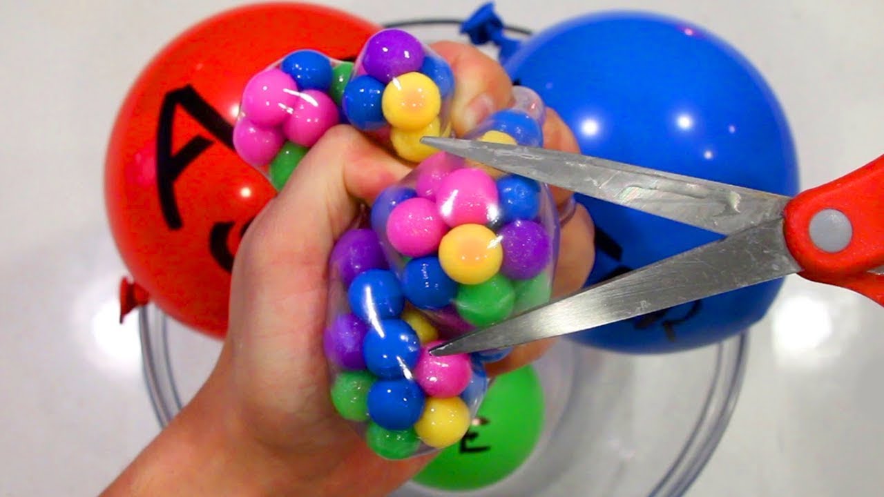 Making Slime with Satisfying Rainbow Stress Ball Cutting! - YouTube