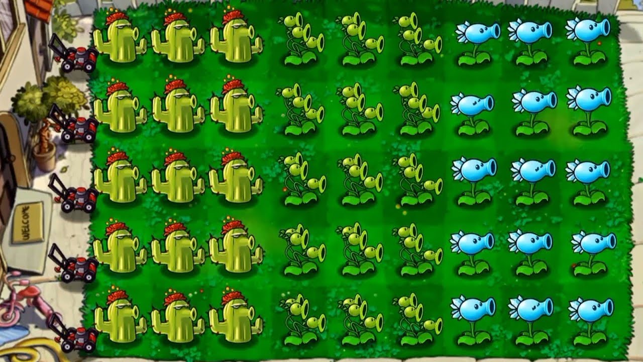 cactus+threepeater+snow-pea vs full zombie || plants vs zombie - YouTube