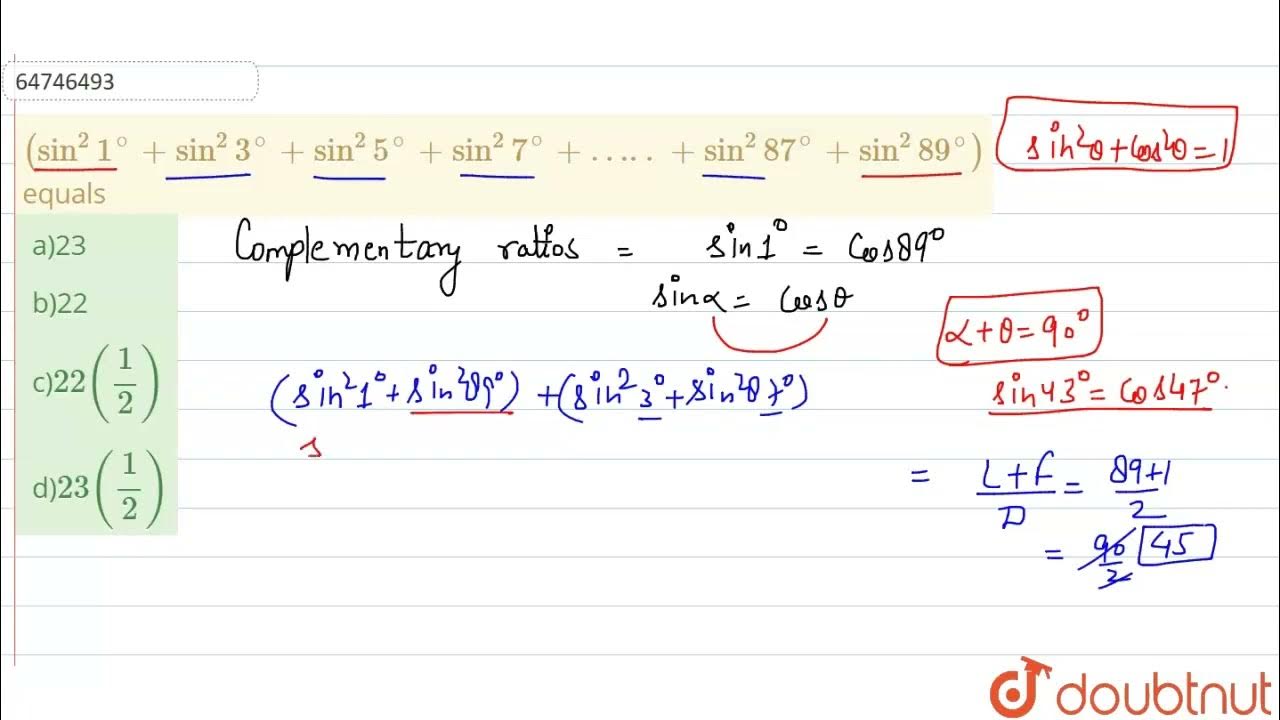 (sin^(2)1^(@) + sin^(2)3^(@) + sin^(2)5^(@) +sin^(2)7^(@) + ….. + sin ...