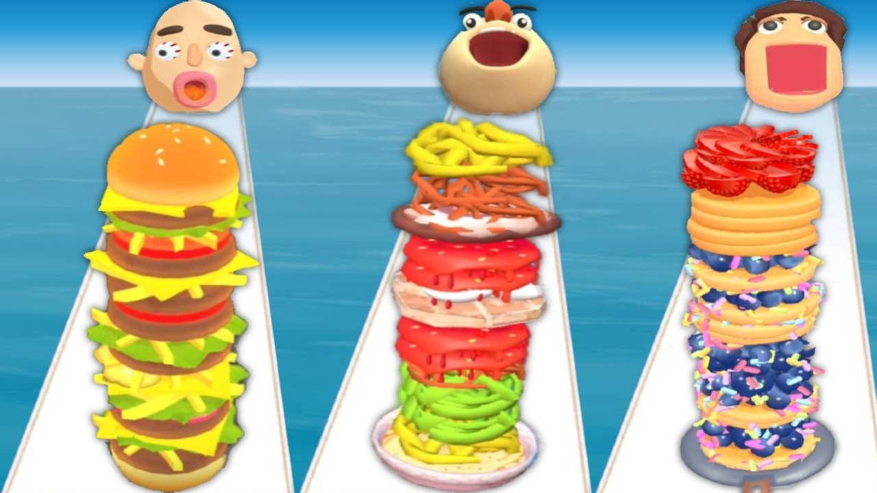 BURGER RUSH vs NOODLE RUN vs PANCAKE RUN - Triple Game - YouTube