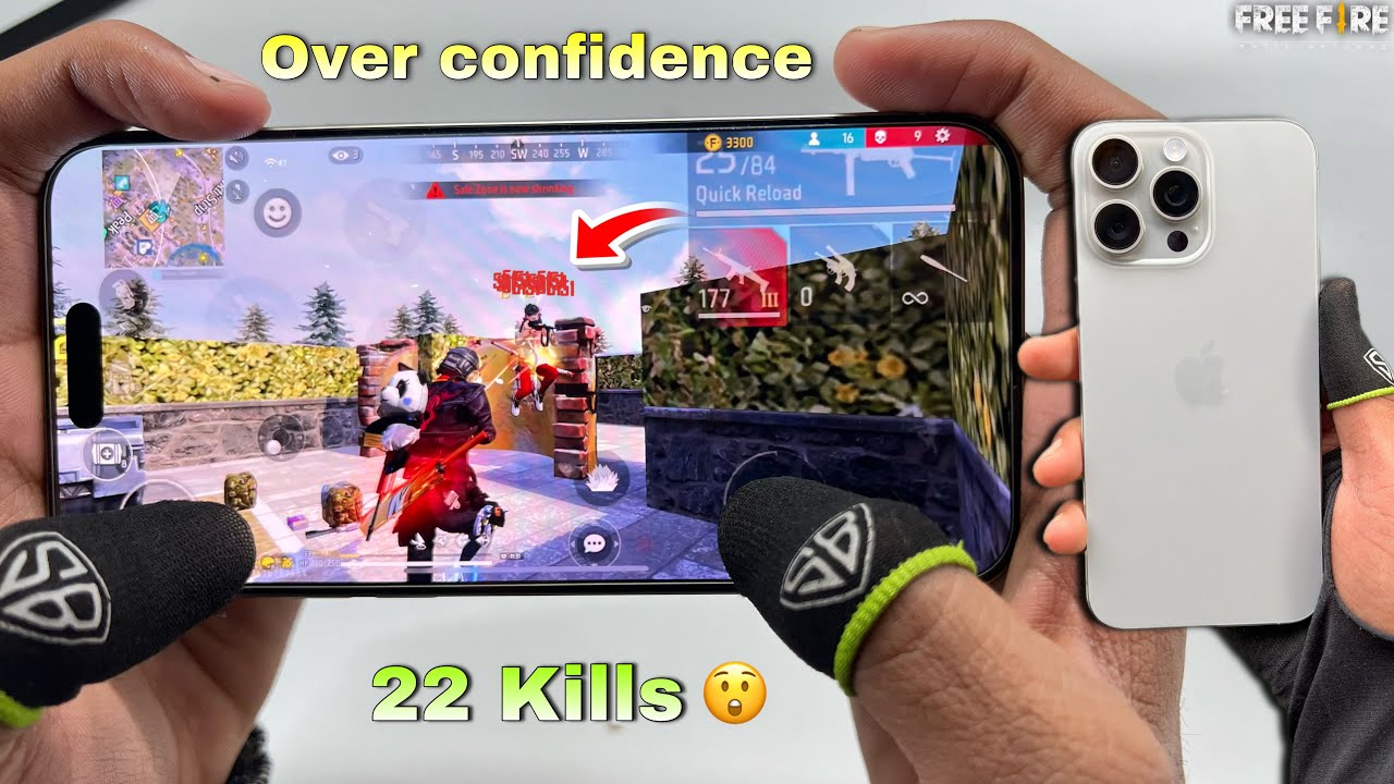 iPhone 15 Pro Max free fire gameplay test 1 vs 4 2 finger handcam m1887 ...