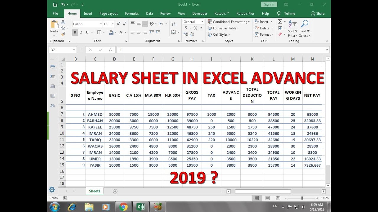 #291 How TO Make Advance Salary Sheet in Excel Hindi || advance excel ...