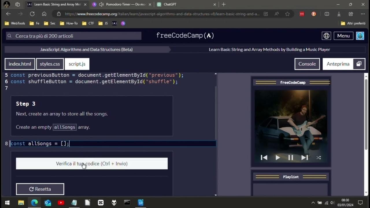 STEP 1-10 | Learn Basic String and Array Methods by Building a Music Player | FreeCodeCamp - YouTube