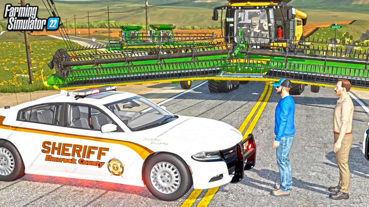 SHERIFF PULLS OVER FARMER FOR DRIVING COMBINE DOWN ROAD! (ROLEPLAY ...