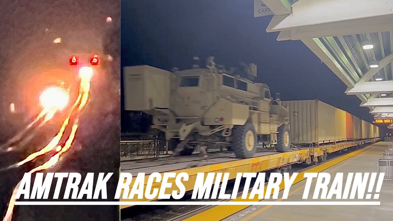 [HD] High Speed Amtrak RACES Military Train in Tustin, CA - YouTube